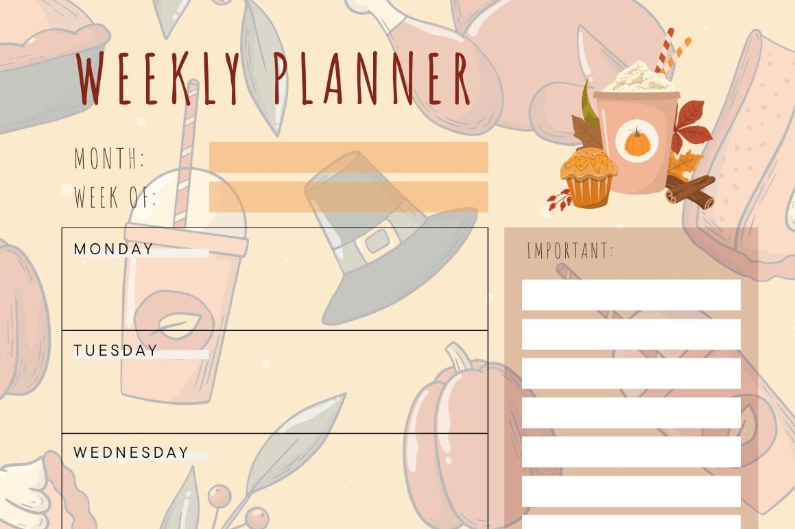 Thanksgiving Printable Weekly Planner PDF Instant Download Thankful ...