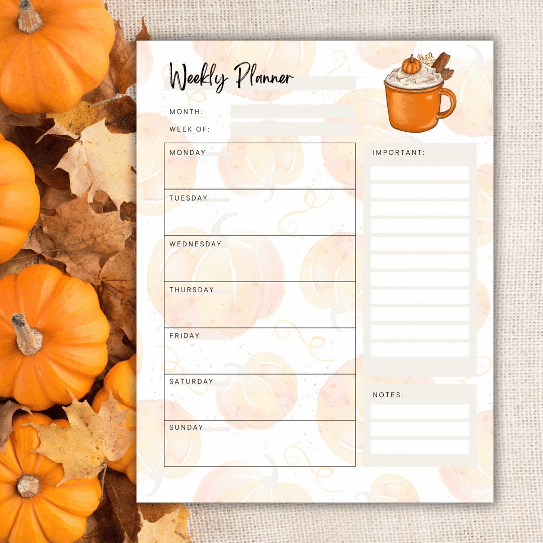 Printable Weekly Planner PDF - Fall Seasonal Instant Download - Pumpkin ...