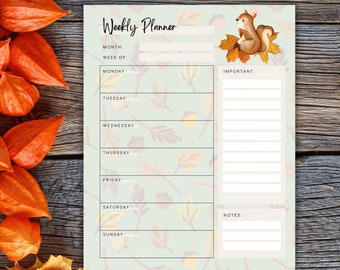 Printable Weekly Planner PDF Fall Seasonal Instant Download Pumpkin ...