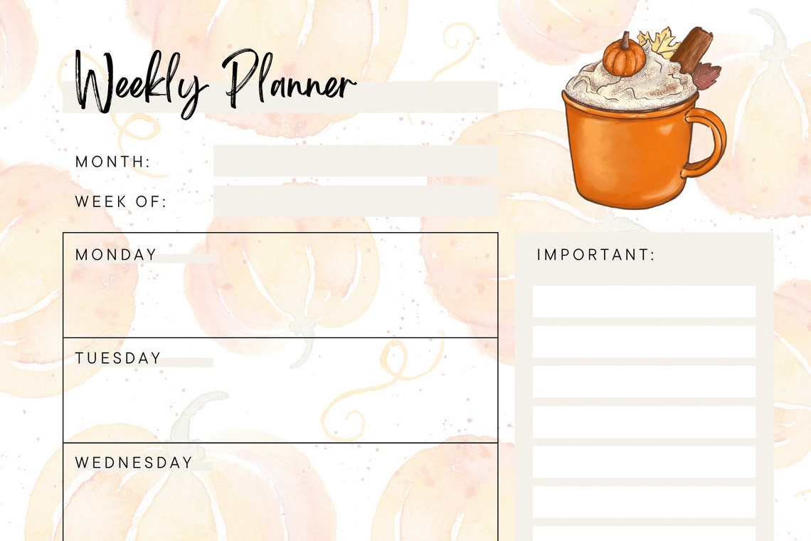 Printable Weekly Planner PDF - Fall Seasonal Instant Download - Pumpkin ...