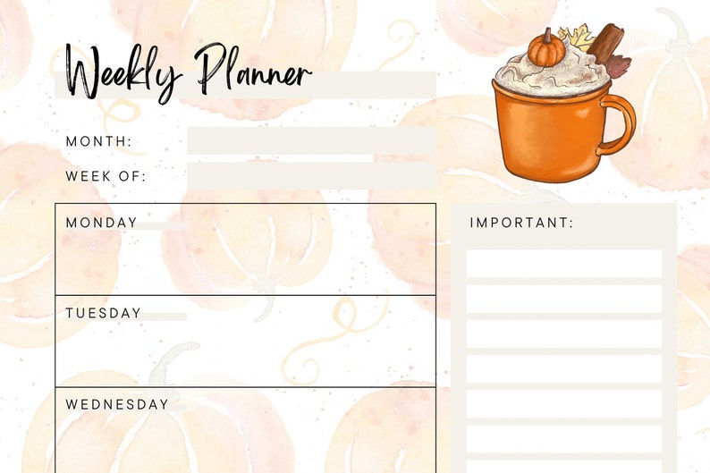 Printable Weekly Planner PDF - Fall Seasonal Instant Download - Pumpkin ...