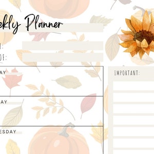 Fall Printable Weekly Planner PDF Instant Download Thankful Pumpkin ...