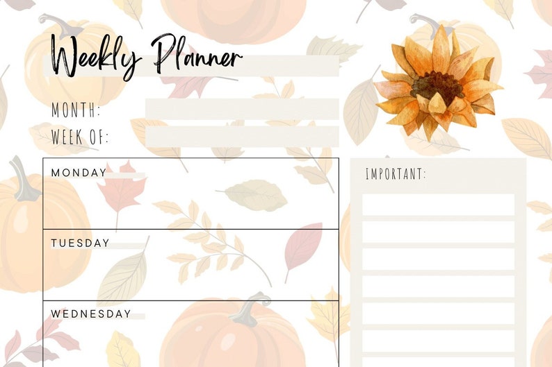 Fall Printable Weekly Planner PDF Instant Download Thankful Pumpkin ...