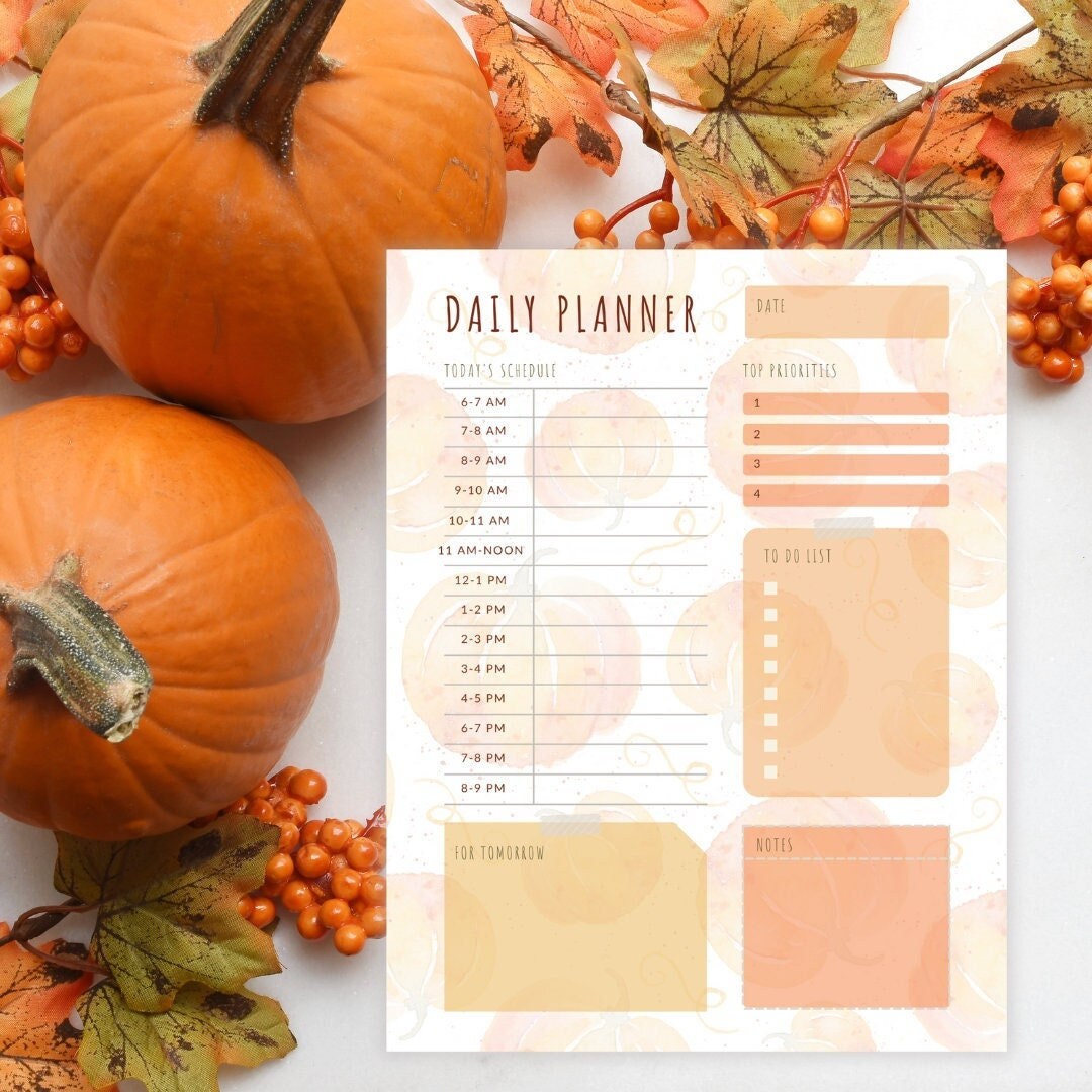 Printable Daily Planner PDF Fall Seasonal Instant Download Pumpkin ...
