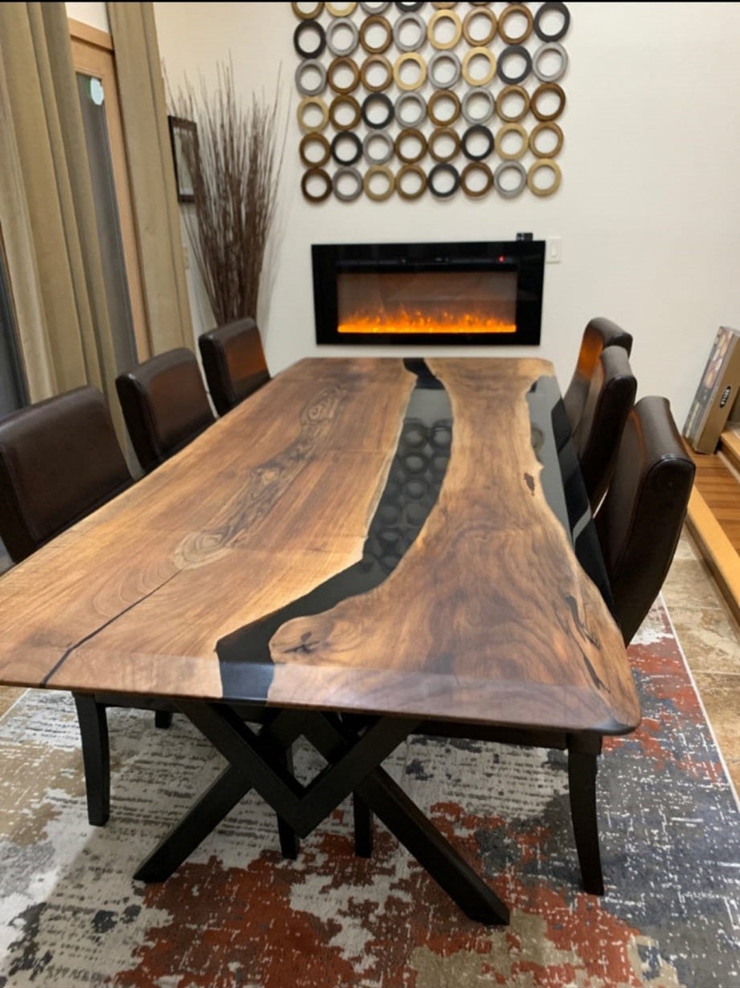 Walnut Wood Epoxy Dining Table Luxury Black Resin Dining Room - Etsy