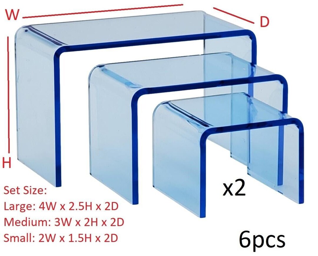 T'z Tagz New Transparent Neon Blue Acrylic Riser Display Stands 2 Sets ...