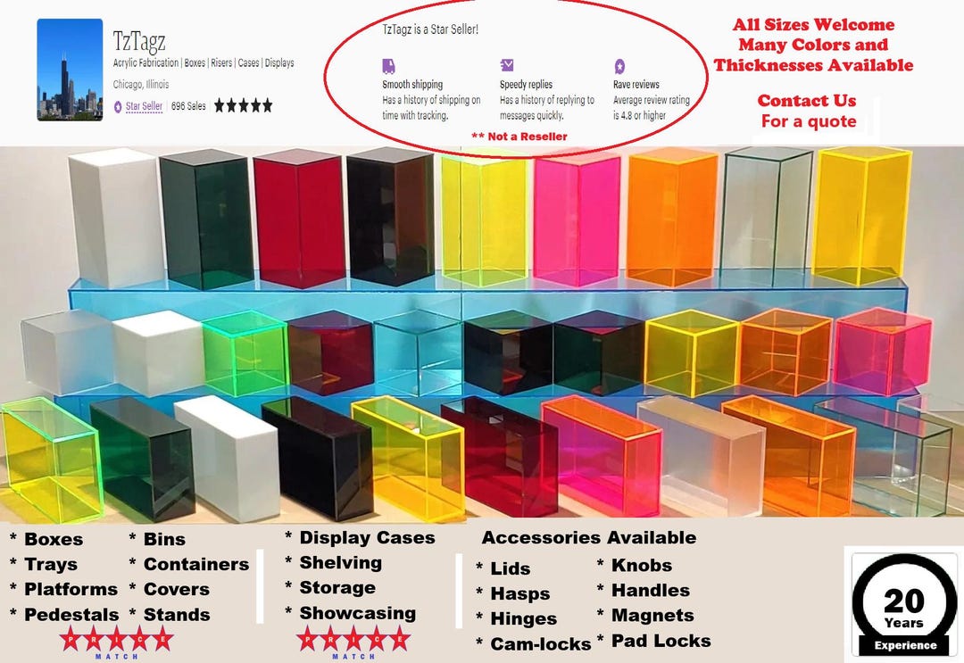 5 Sided 6x6x4 Acrylic Box Cubes Holiday Event Party Themed Decorations ...