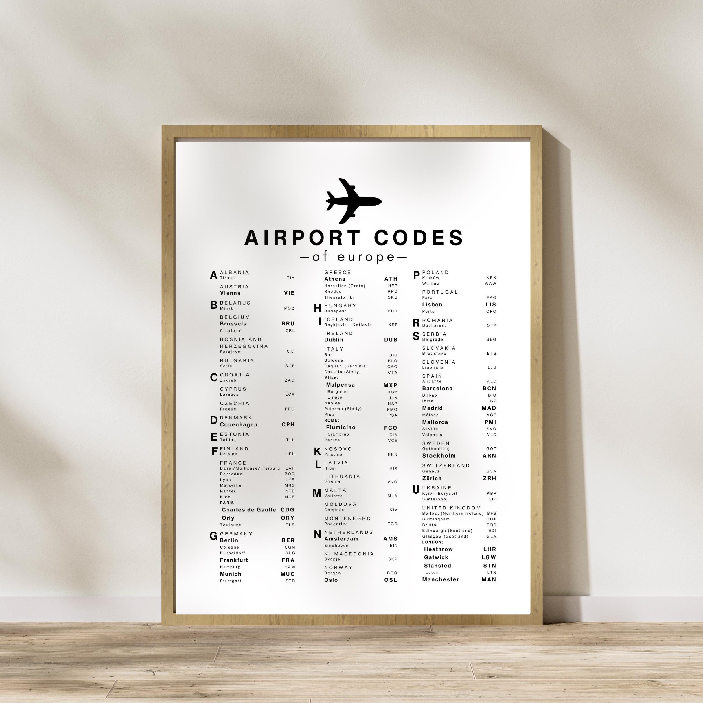 Airport Codes Europe Travel Poster / Modern Travel Wall Art ...