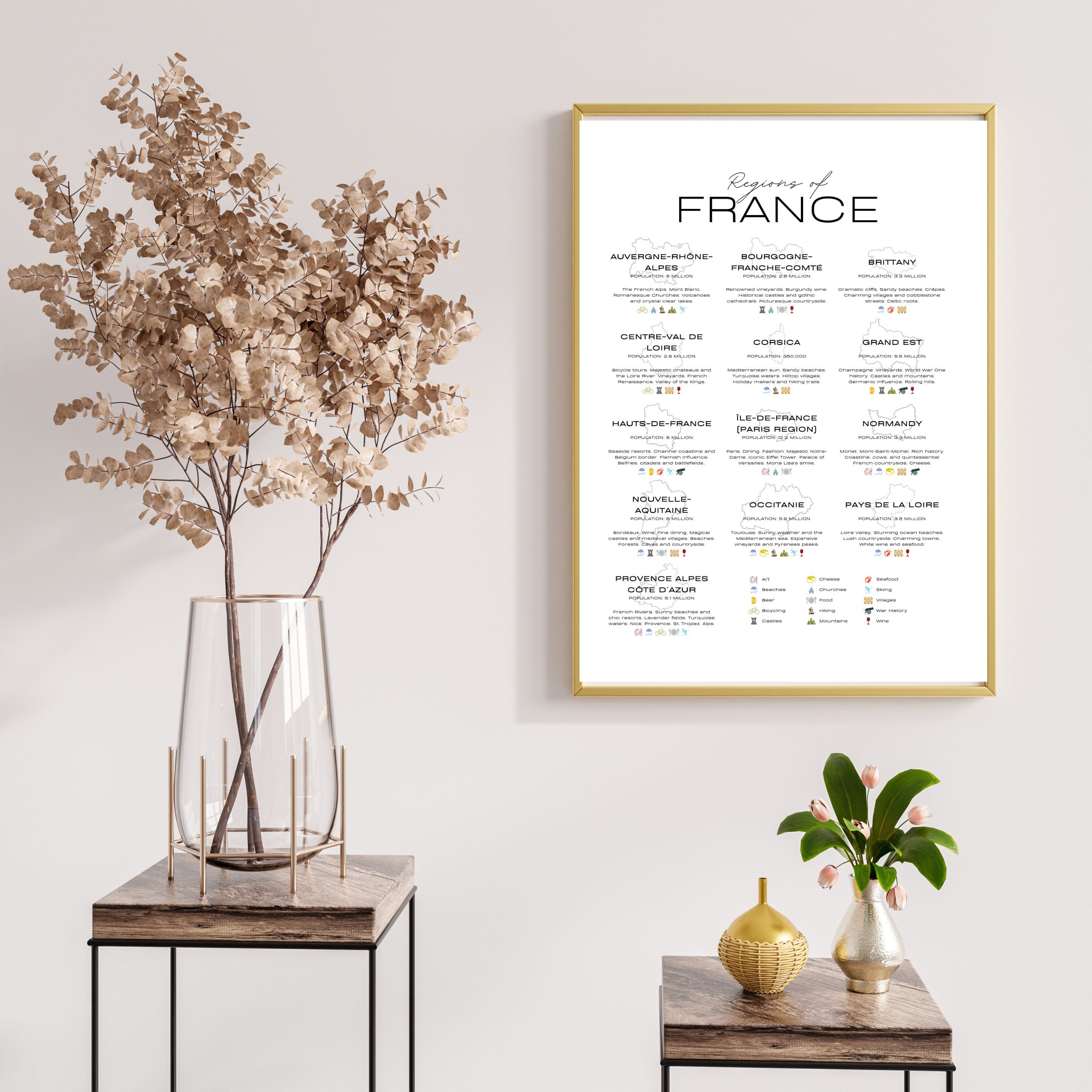 Regions of France Poster / Modern Travel Wall Art / Minimalist Travel ...