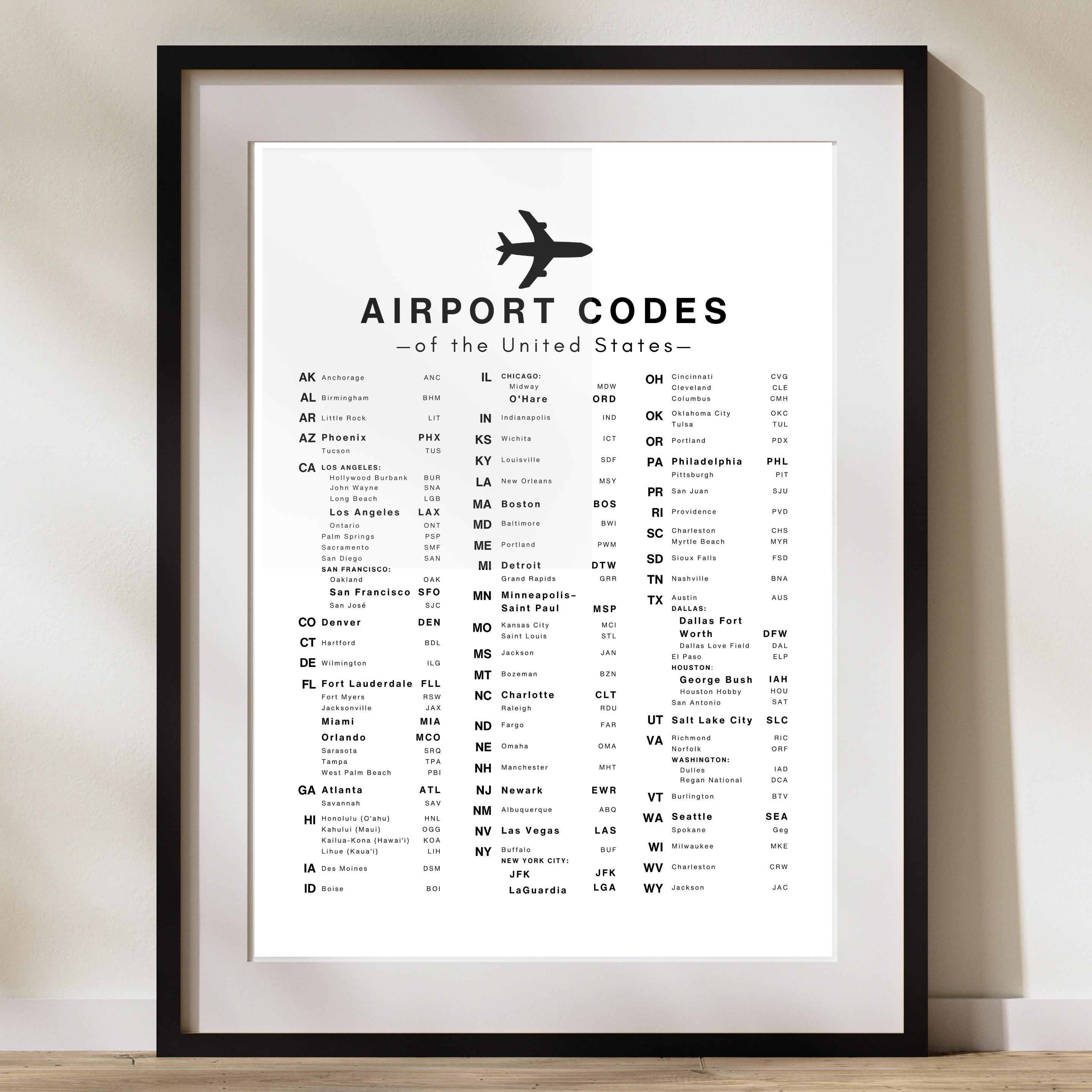 Airport Codes USA Travel Poster / Modern Travel Wall Art / Minimalist ...
