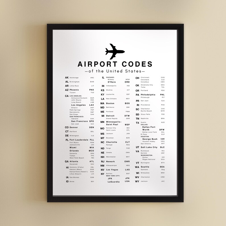 Airport Codes USA Travel Poster / Modern Travel Wall Art / Minimalist ...