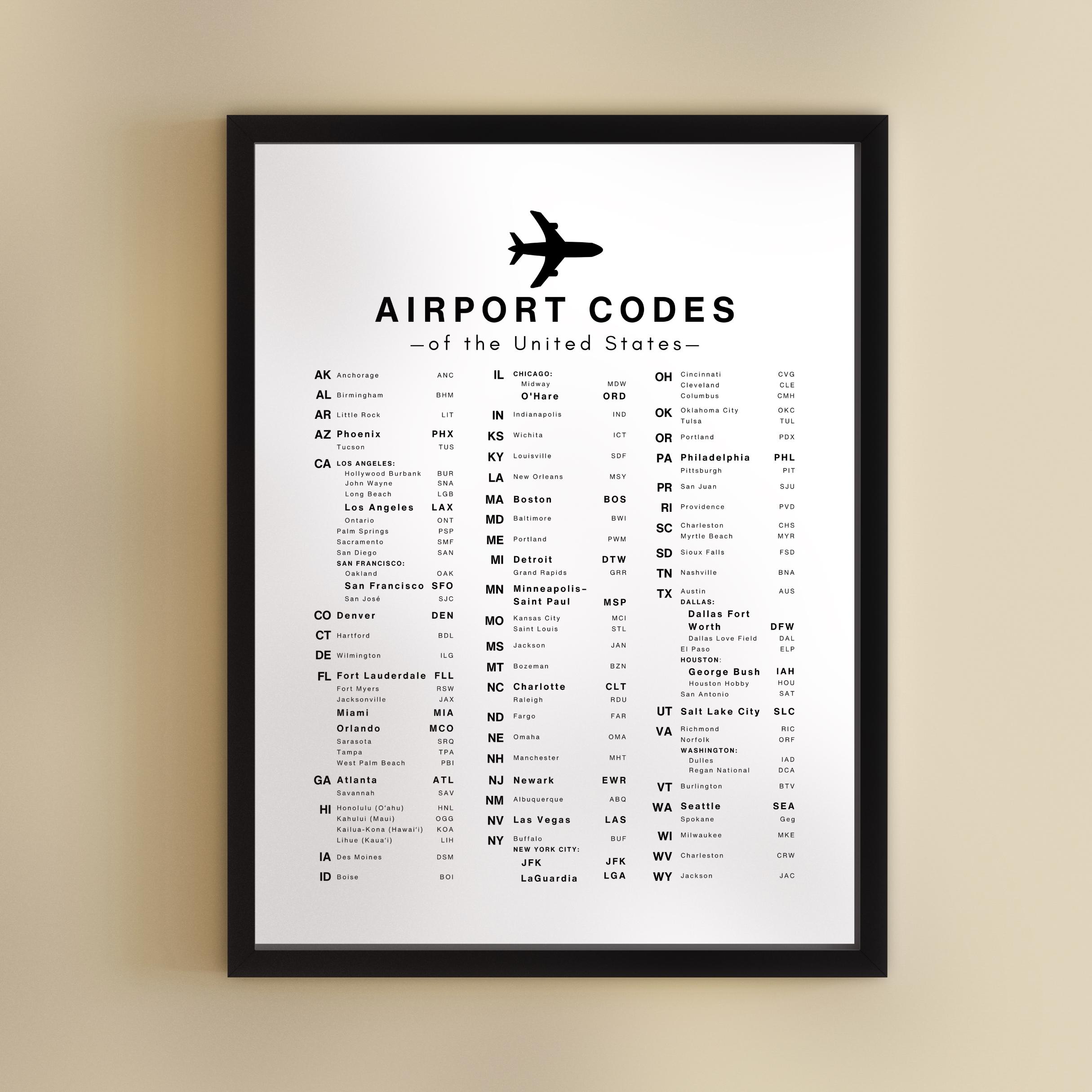 Airport Codes USA Travel Poster / Modern Travel Wall Art / Minimalist ...