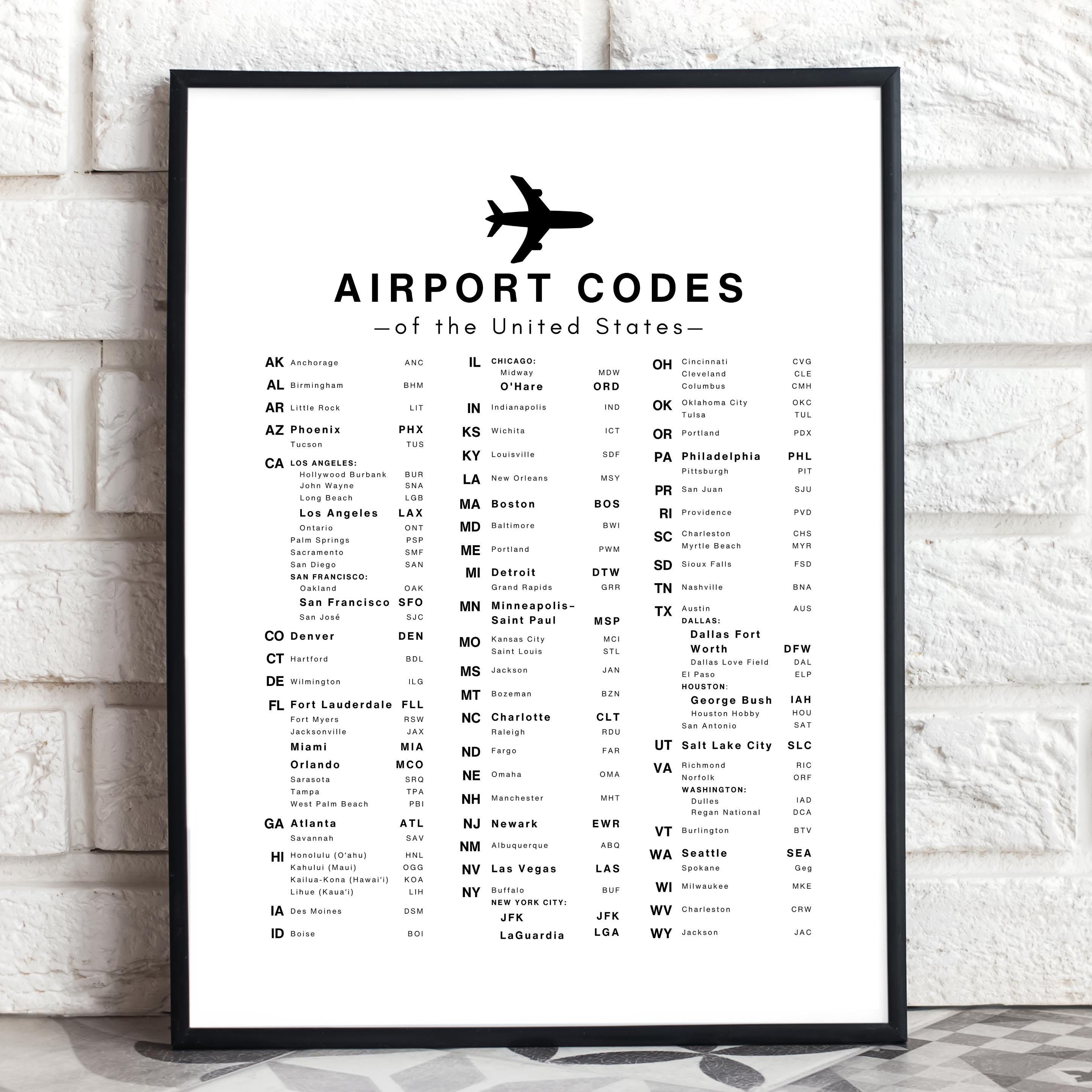 Airport Codes USA Travel Poster / Modern Travel Wall Art / Minimalist Travel Poster /airport ...