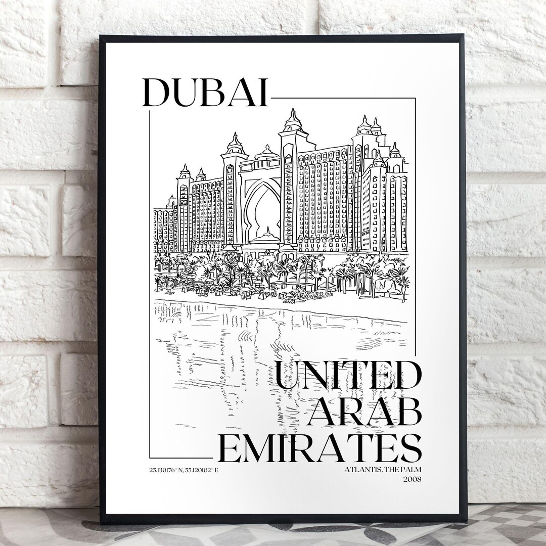 Dubai Atlantis the Palm Art Print | Minimalist UAE Travel Poster - Etsy