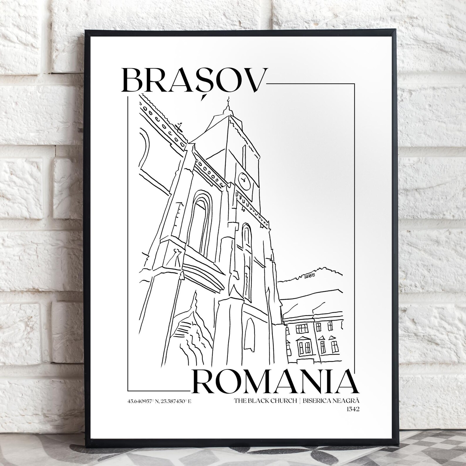 Black Church, Brasov, Romania | Minimalist Line Art Travel Poster - Etsy