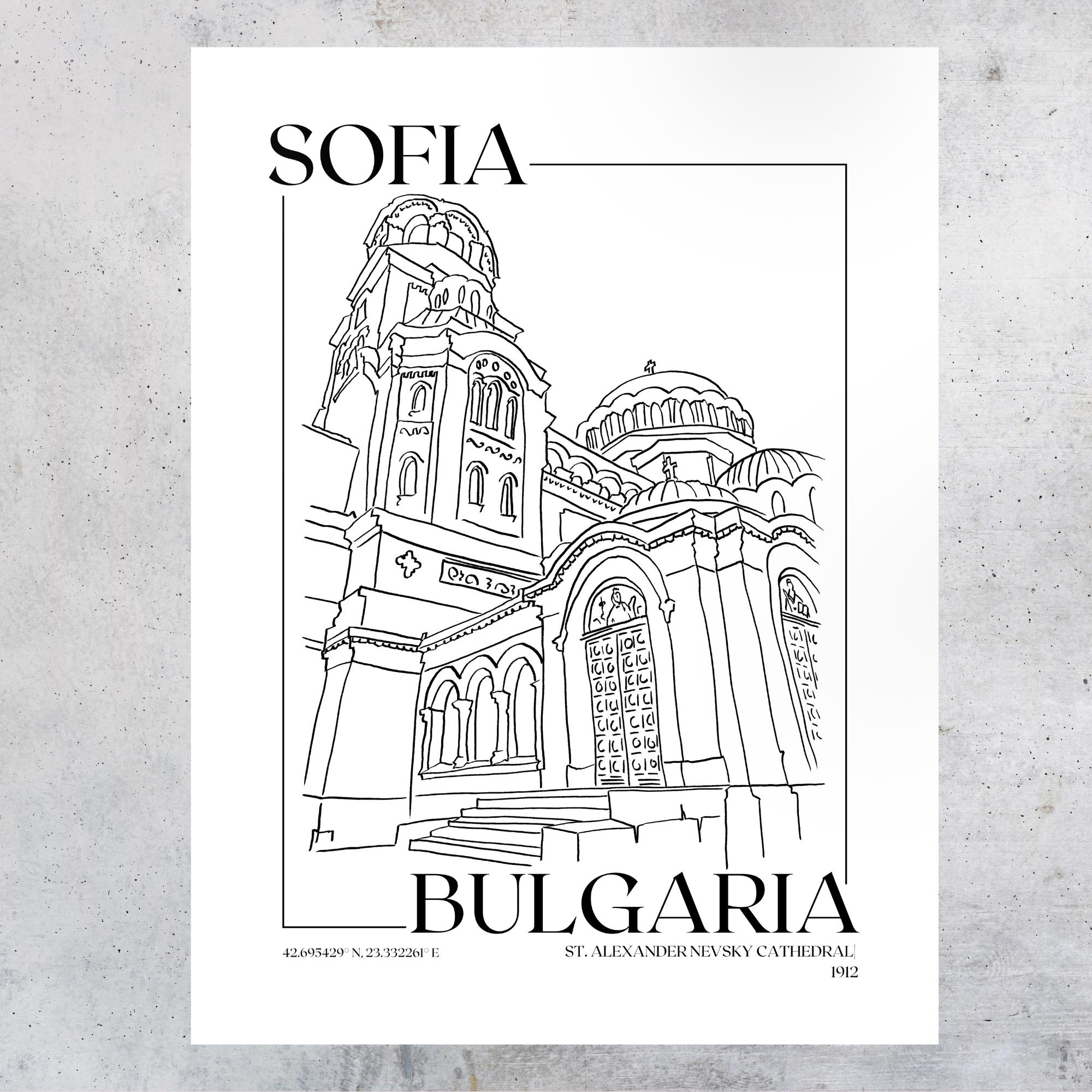 Sofia Bulgaria Art Print, St. Alexander Nevsky Cathedral Line Drawing ...