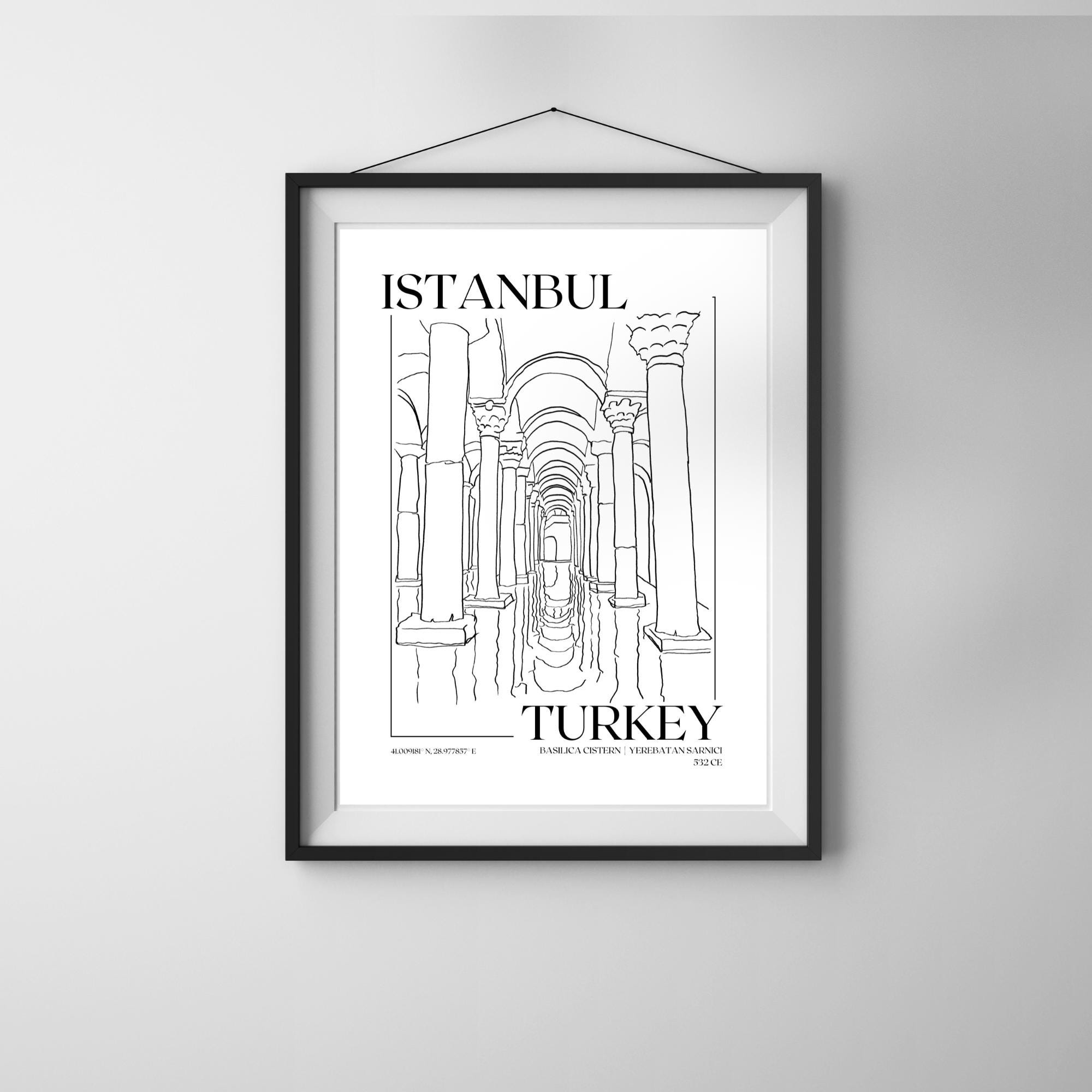 Istanbul Basilica Cistern Line Art Print | Turkey Travel Poster - Etsy