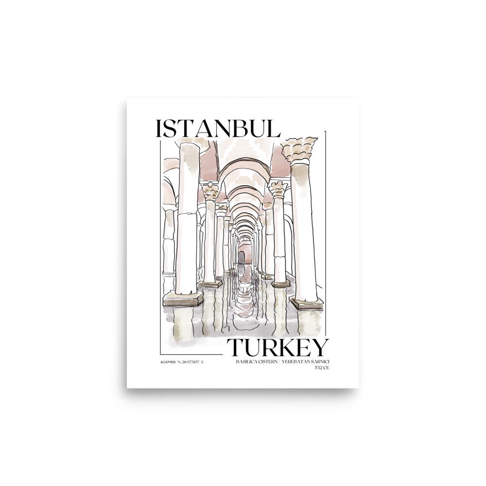 Istanbul Basilica Cistern Watercolor Line Drawing | Minimalist Line Art ...