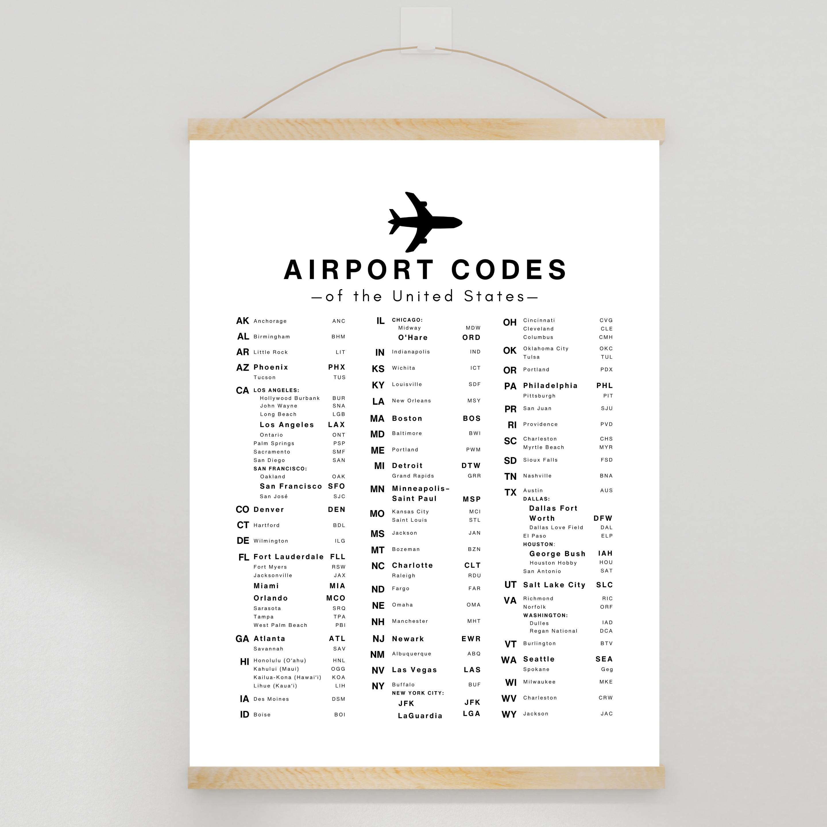 Airport Codes USA Travel Poster / Modern Travel Wall Art / Minimalist ...
