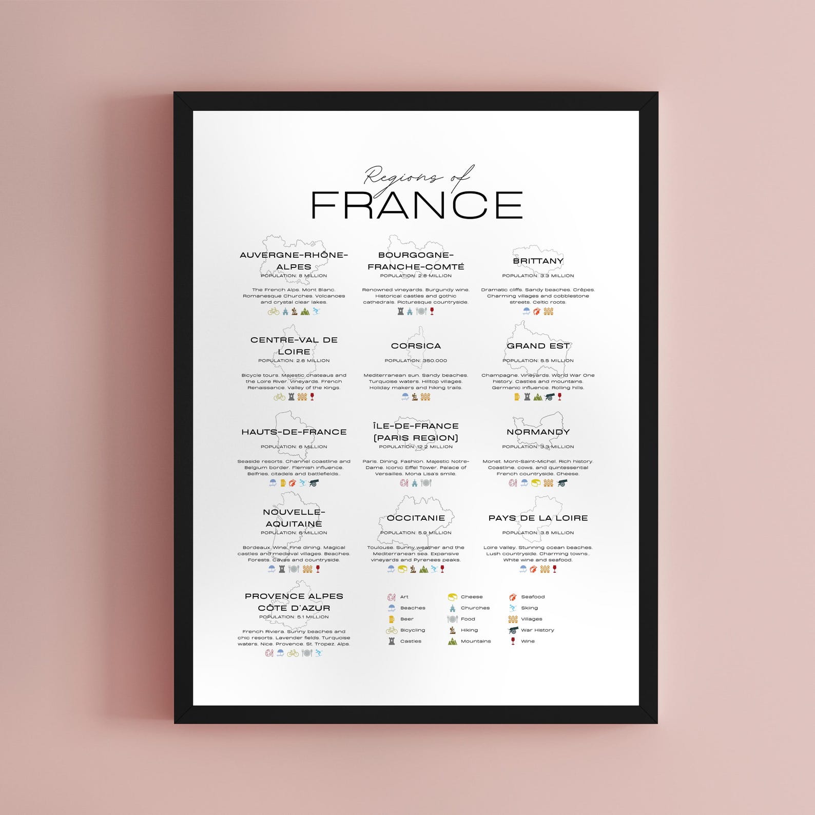 France Regions Travel Poster | Modern Minimalist Wall Art - Etsy