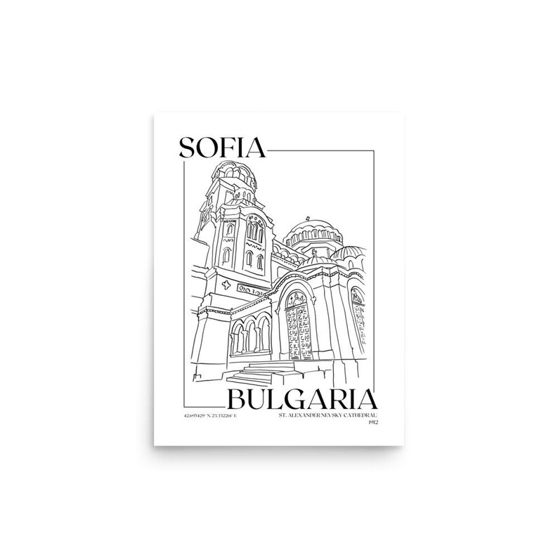 Sofia Bulgaria Art Print, St. Alexander Nevsky Cathedral Line Drawing ...