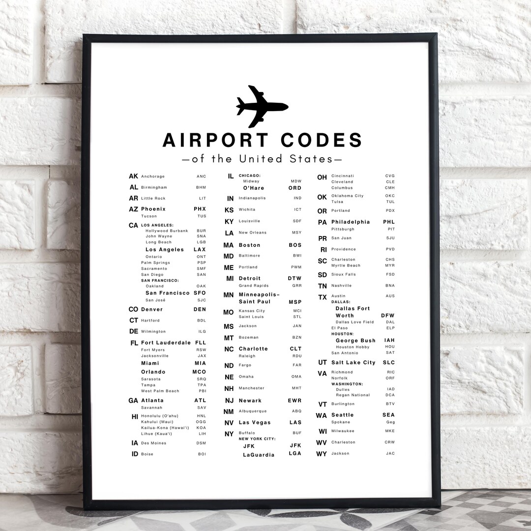 Airport Codes USA Travel Poster / Modern Travel Wall Art / Minimalist ...