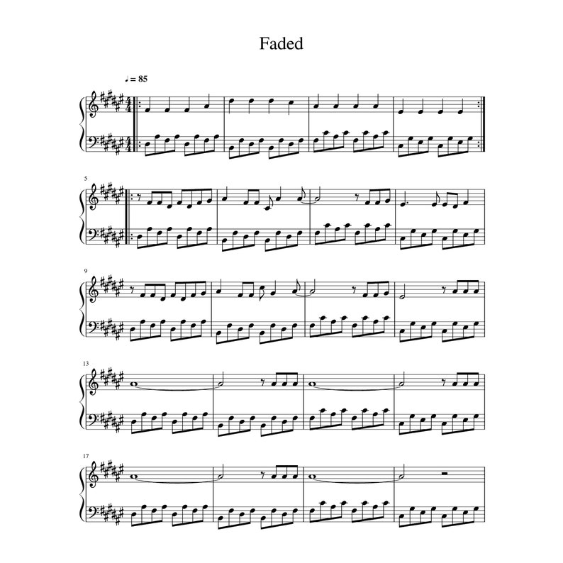 Faded - Alan Walker Easy Piano Sheet Music Download Printable PDF 2 ...