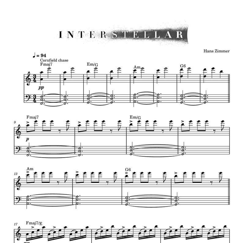 Interstellar - Hans Zimmer Piano Sheet Music Download Printable PDF 4 Pages Piano Movie Popular ...