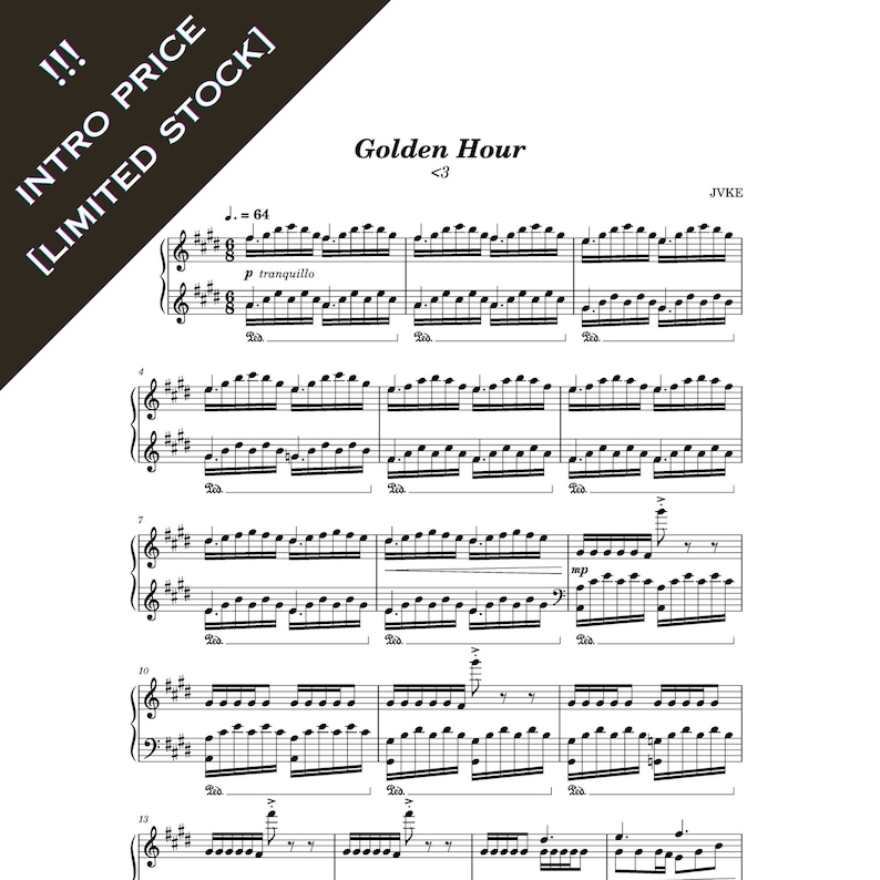 Golden Hour - JVKE Piano Sheet Music Download Printable PDF 5 Pages - Etsy