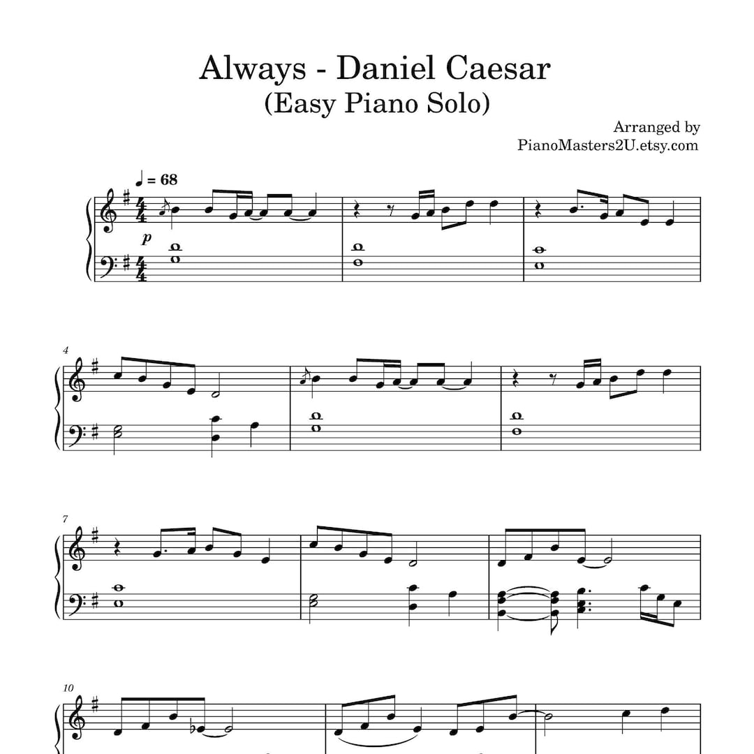 Daniel Caesar - Always EASY Piano SOLO Arrangement Sheet Music Download Printable PDF 2 Pages G ...