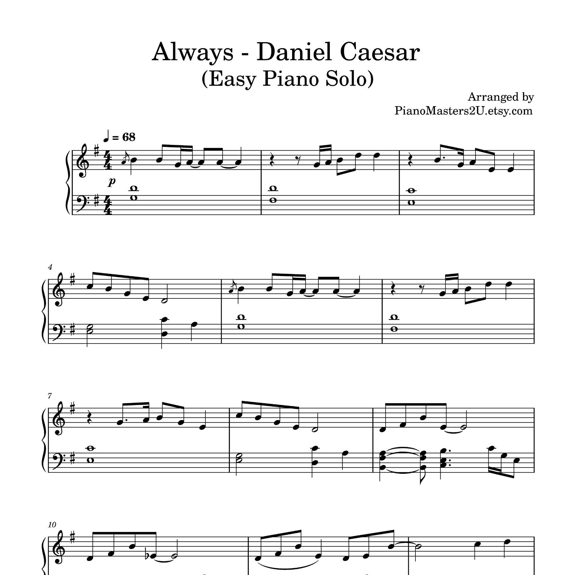 Daniel Caesar - Always EASY Piano SOLO Arrangement Sheet Music Download ...