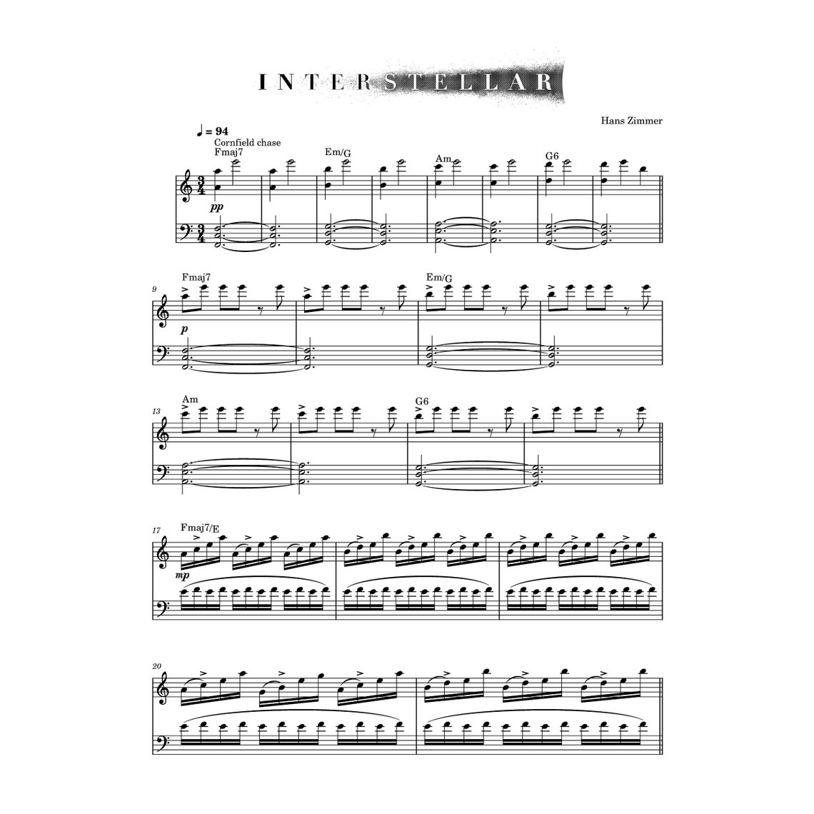 Interstellar - Hans Zimmer Piano Sheet Music Download Printable PDF 4 ...