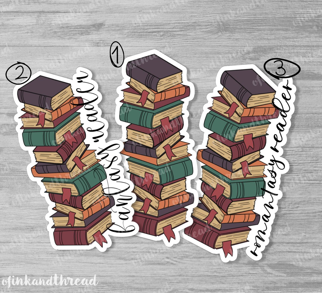 Hand-drawn Book Stack Vinyl Sticker Cozy Book Stack TBR Pile Fantasy ...