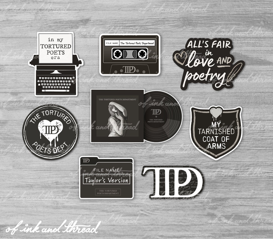 TTPD Sticker Collection 4 Black Edition the Tortured Poets Department ...
