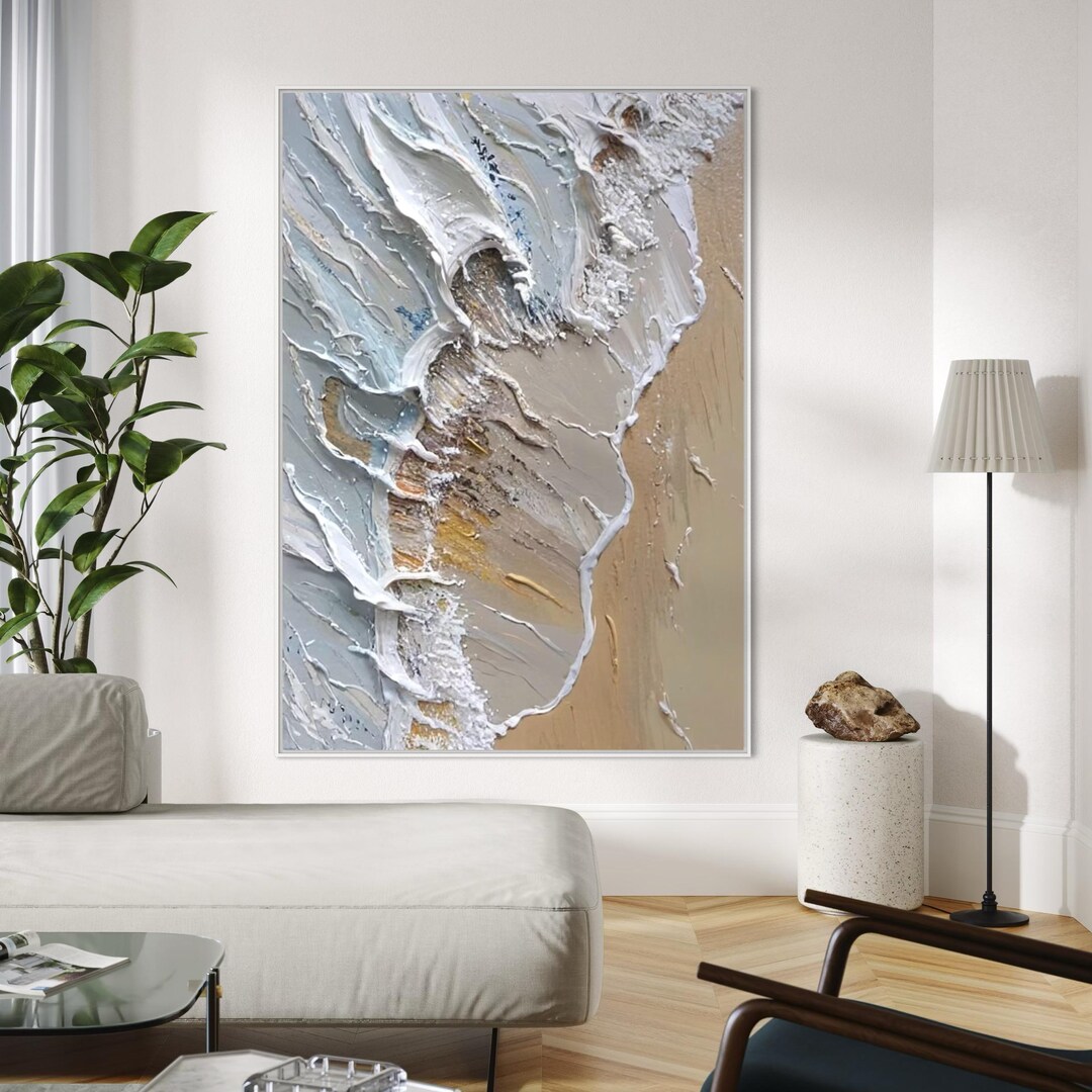 Abstract Handmade Coastal Wave Wall Art, Thick Impasto Paint Ocean ...