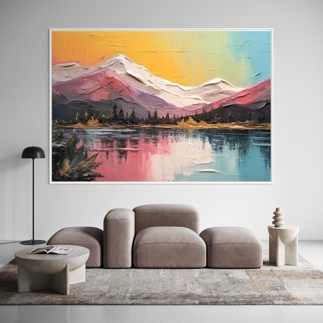 Vibrant Impressions Mountain Lake Scene Art, Abstract Colourful Snow ...