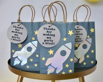 Set of 4 Hand-stenciled Outer Space Gift or Party Favor Bags Cotton ...