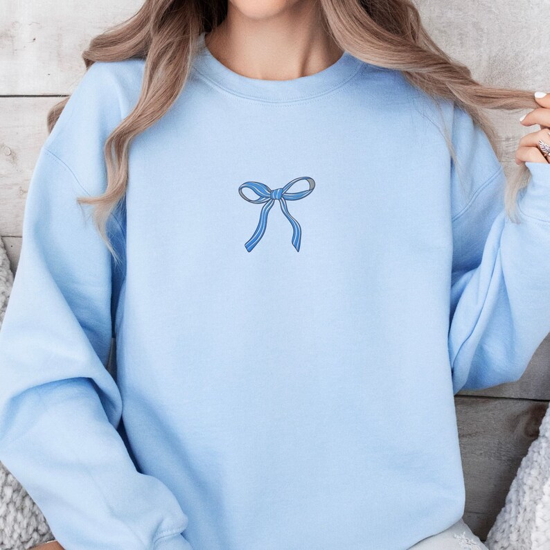 Simple Blue Bow Coquette Embroidered Crewneck - Etsy