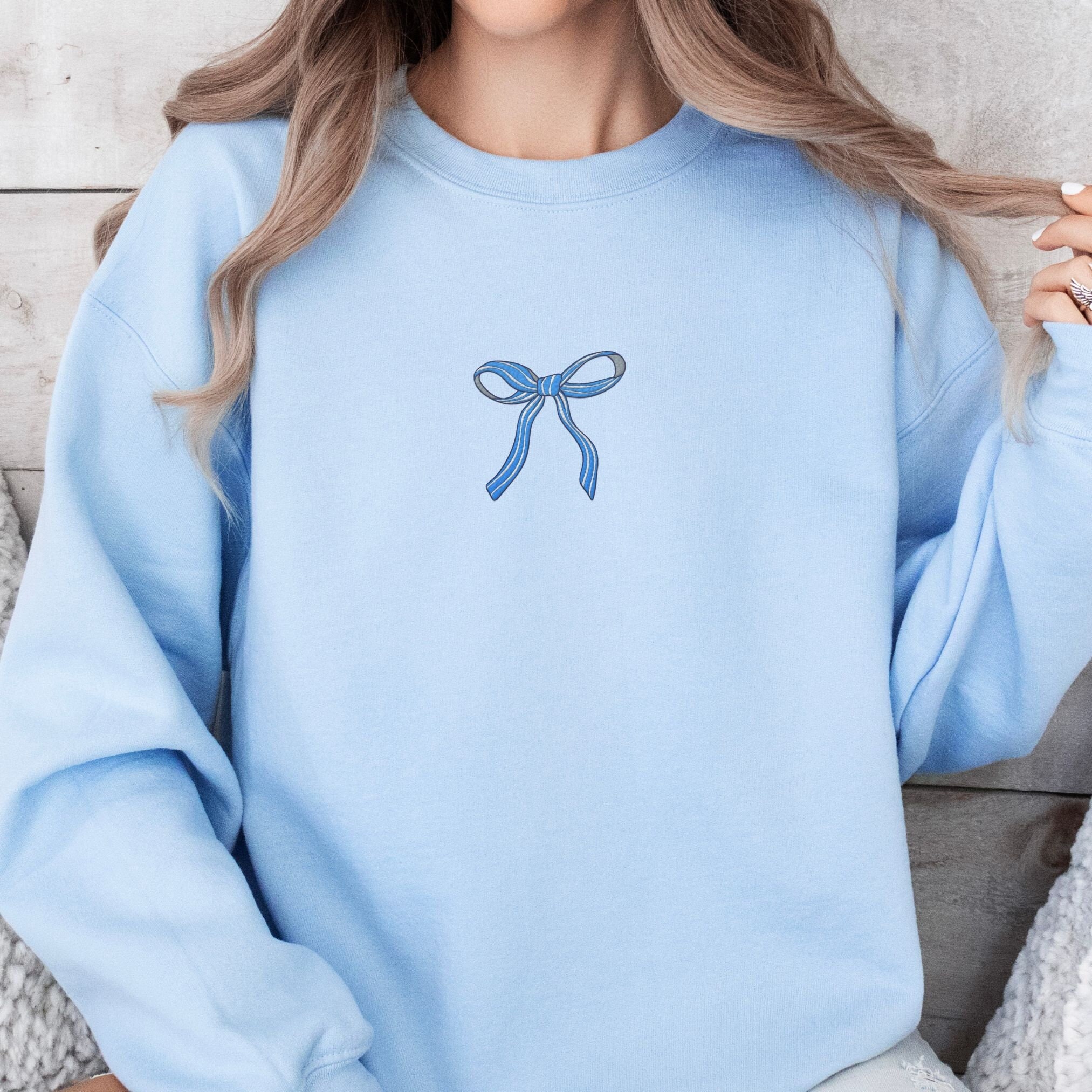 Simple Blue Bow Coquette Embroidered Crewneck - Etsy