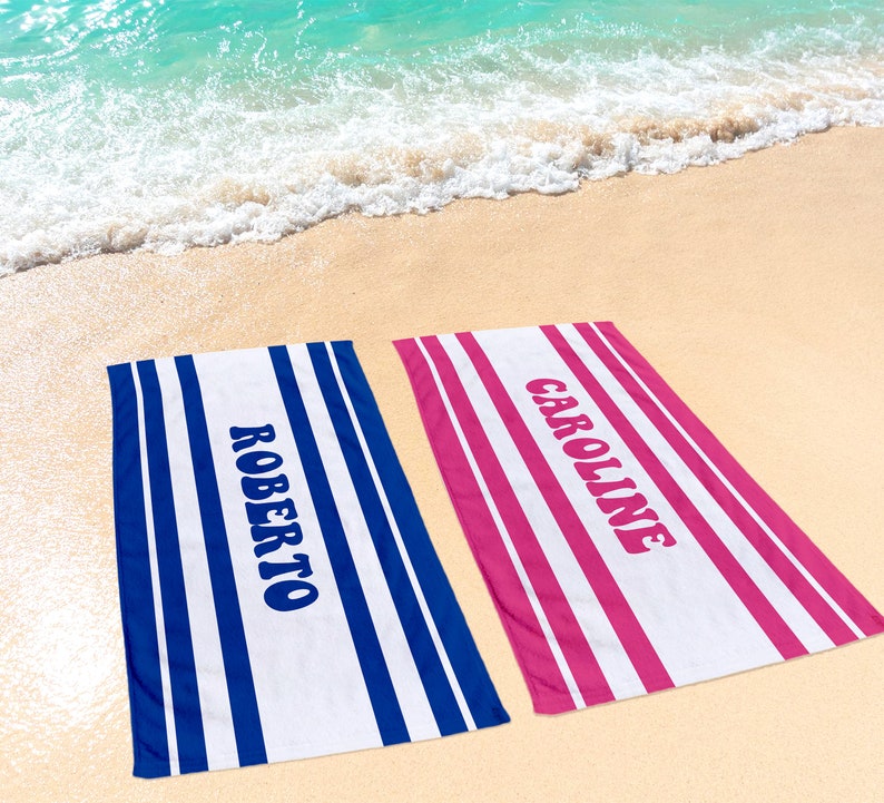 Custom Striped Beach Towel With Name, Personalized Name Bath Towel ...