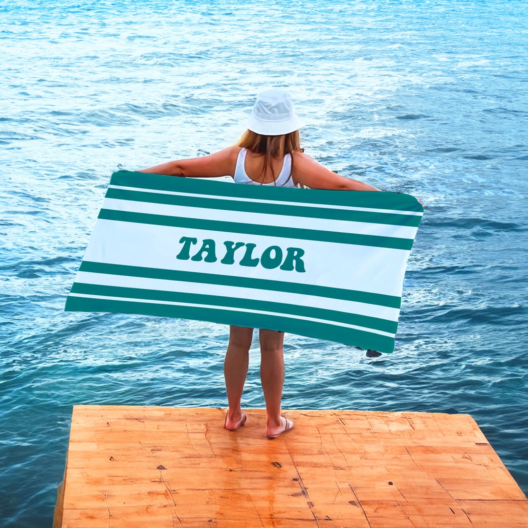 Custom Striped Beach Towel With Name, Personalized Name Bath Towel ...