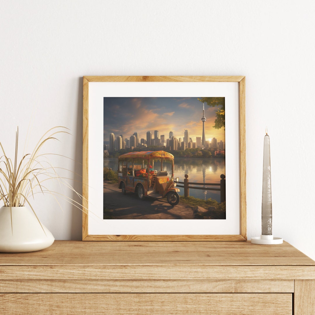 Rickshaw in Toronto Skyline, Desi Art, South Asian Art - Etsy