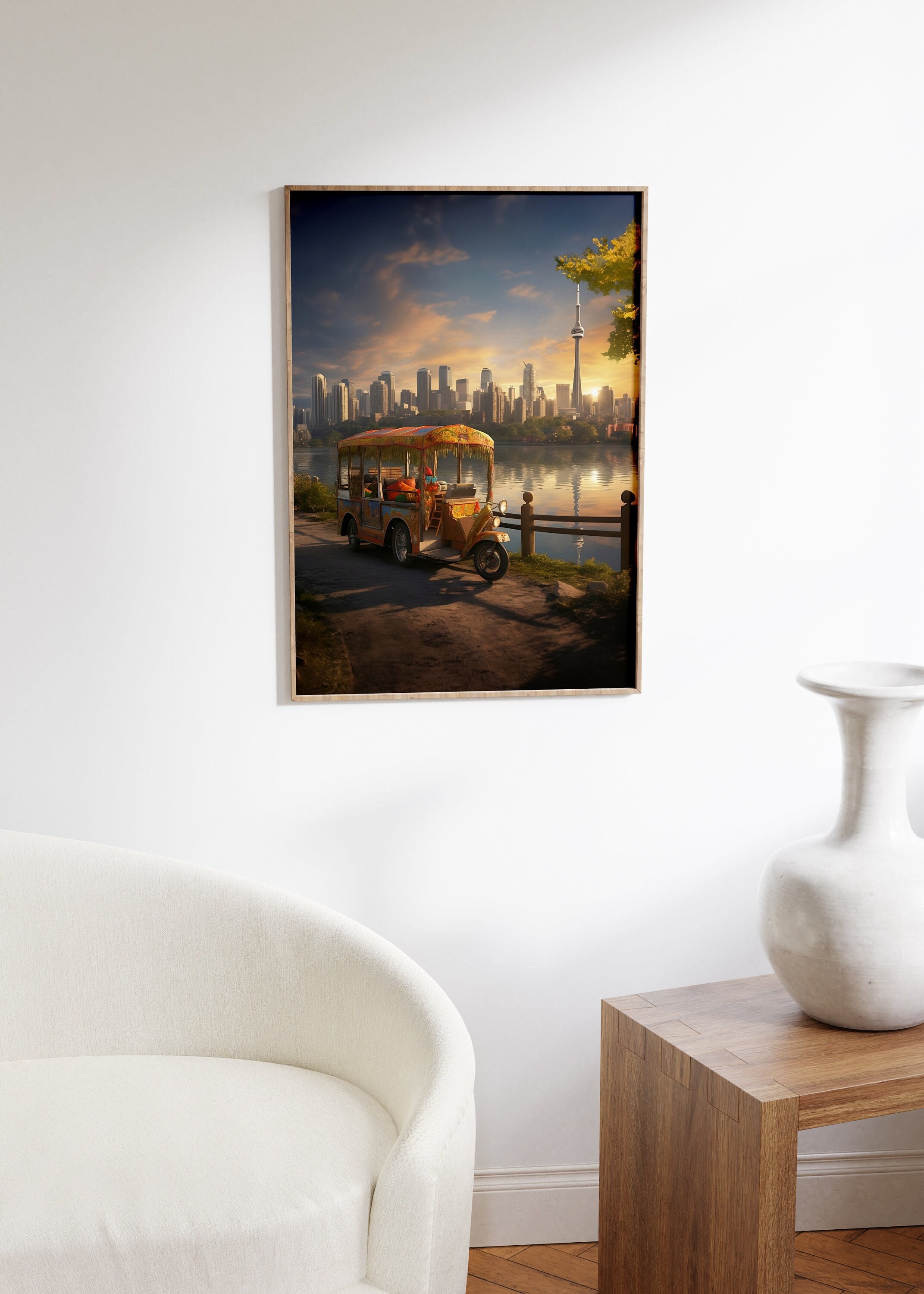 Rickshaw in Toronto Skyline, Desi Art, South Asian Art - Etsy