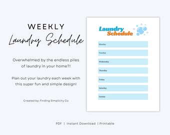 Weekly Laundry Schedule Printable Planner for Household Apartment Dorm ...