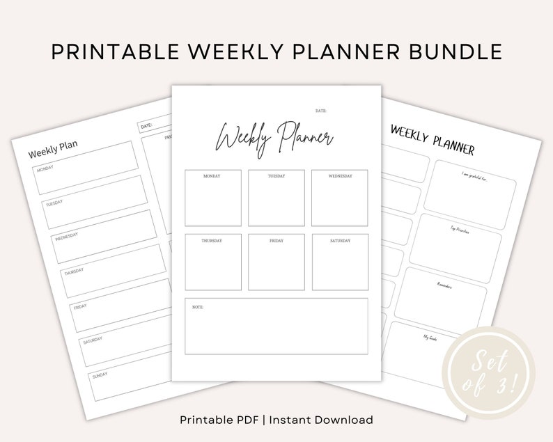 Simple Weekly Planner Printable Bundle - Etsy