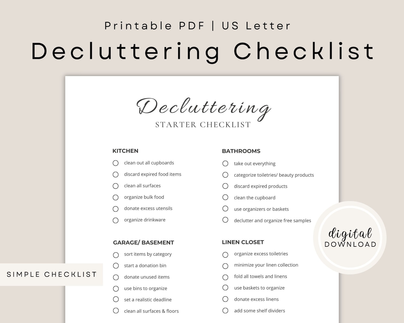Decluttering Checklist Printable - Etsy