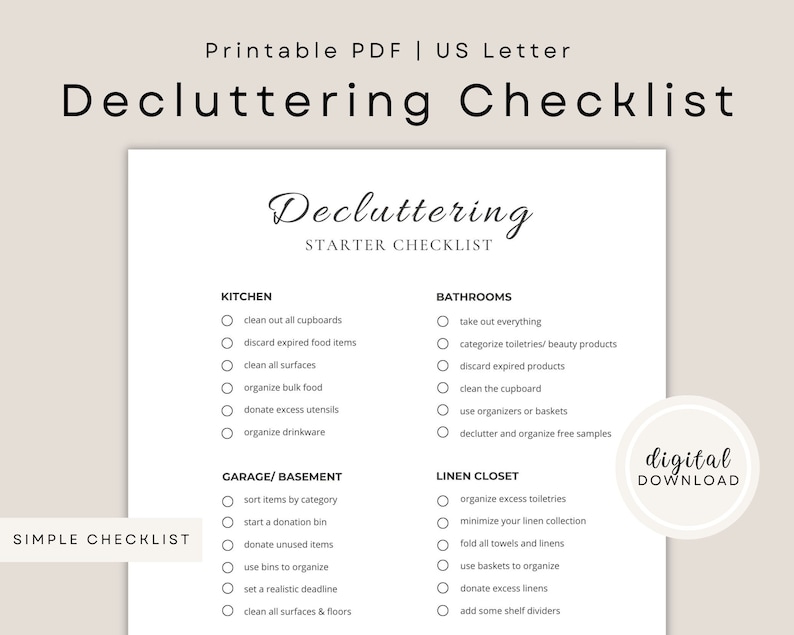 Decluttering Checklist Printable - Etsy