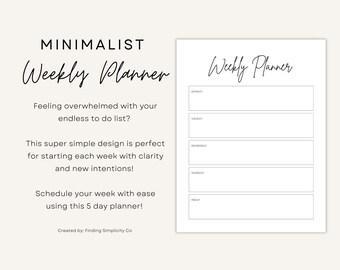 Simple Weekly Planner Printable Minimalist Weekly Schedule - Etsy