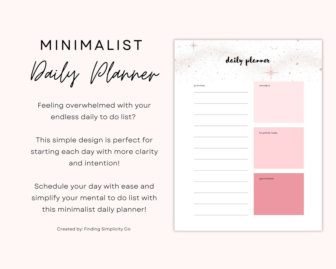 Minimalist Printable Pink Daily Planner - Etsy