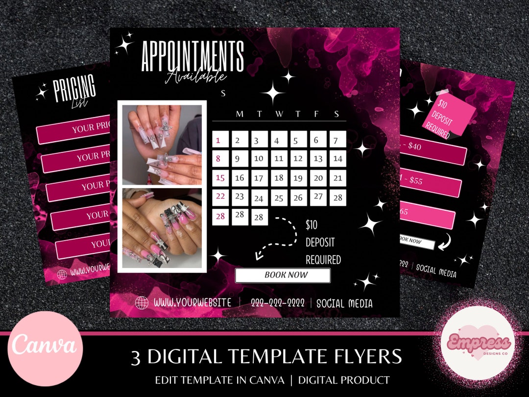 Nail Appointment Flyer, Nail Template Flyers, DIY Nail Flyer, Nail ...